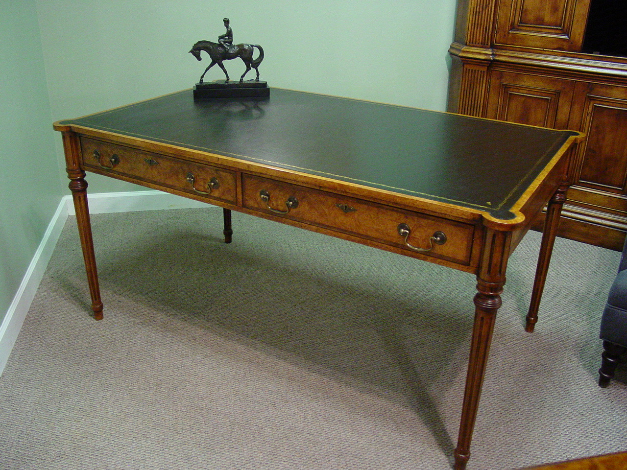 Walnut Leather Top Writing Table